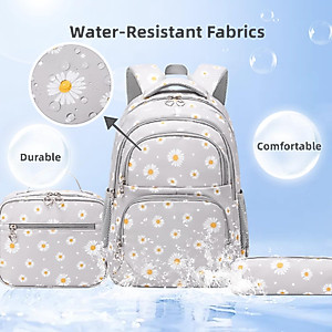 3Pcs Daisy Printed Kids Backpack Girls School Bookbag Set Elementary Students Daypack with Lunch Bag