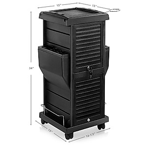 Saloniture Premium Locking Rolling Trolley Cart with Pocket Inserts - Black