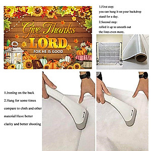Give Thanks to The Lord Banner Backdrop 8x6FT Christian Thanksgiving Decorations Photography Background Autumn Maple Leaves Pumpkins Religious Thanksgiving Harvest Party Supplies Wall Decor