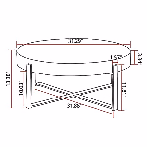 31.29" Modern Retro Splicing Round Coffee Table,Fir Wood Table Top with Gold Cross Legs Base
