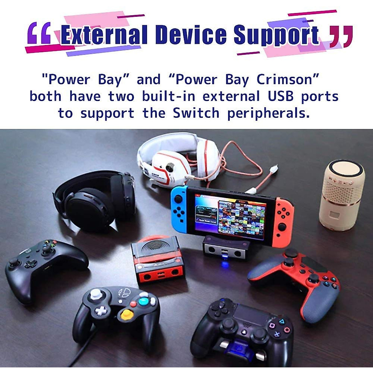 Brook Power Bay Crimson - Portable and Fast Charging Dock Stand, Docking Station for NS Switch, Compatible with Switch and GC Controllers, Support HDMI Out Put