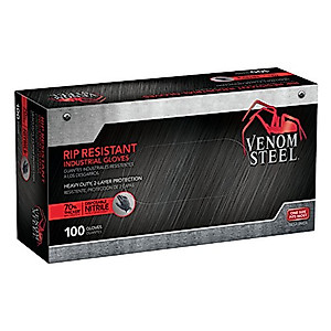 Venom Steel Industrial Nitrile Gloves, 6 mil, 2 Layer Rip Resistant, One Size Fits Most, 100 Count