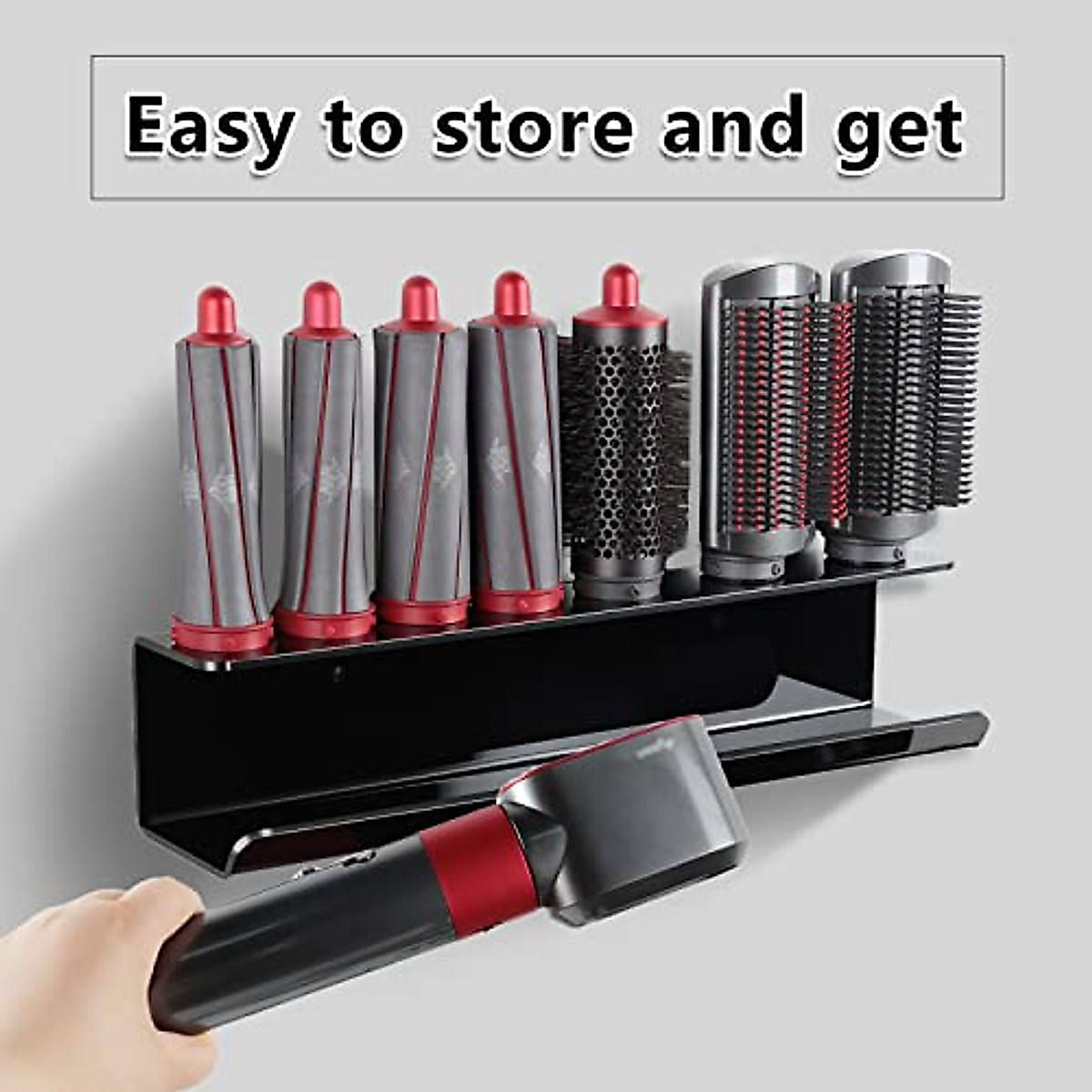 Storage Holder For Dyson Airwrap Curling Iron New Complete Acrylic Wall Mount Bracket Stand Storage Rack Tool For Home Bathroom Shelf Organizer, Two Installation Methods, Suitable For All Walls