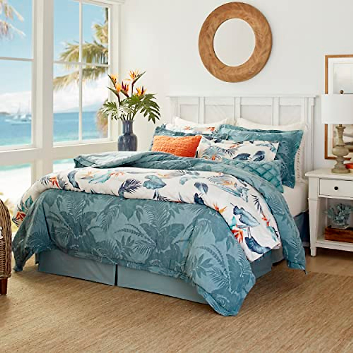 Tommy Bahama - King Comforter Set, Cotton Bedding with Matching Shams & Bedskirt, All Season Home Decor (Abalone Blue, King)