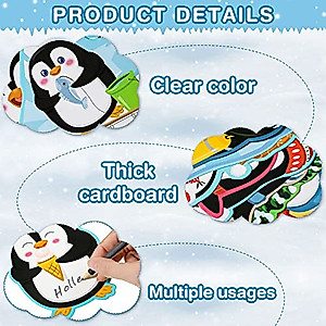 48 Pieces Winter Cutouts Christmas Classroom Bulletin Border Decoration with Glue Point Snowflake Penguin Snowman Cutouts for Winter Xmas Bulletin Board Classroom Home Office Decor (Penguin)