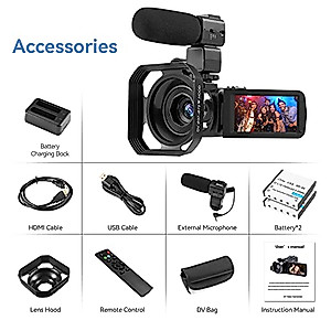 OIEXI 4k Video Camera Camcorder with 18X Digital Zoom,48MP Vlogging Camera for YouTube,3.0-inch IPS 270° Rotating Touchscreen,Microphone,Remote Control,IR Night Vision & 2 Batteries(Black)