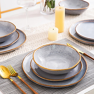 AmorArc Ceramic Dinner Plates Set of 6, 10.5 Inch Handmade Reactive Glaze Stoneware Plates, Large Rustic Shape Dinnerware Dish Set for Kitchen, Microwave & Dishwasher Safe, Scratch Resistant - Blue