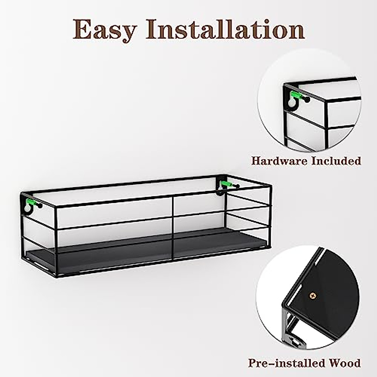 CRUGLA Floating Shelves Wall Mounted Set of 5, Black Hanging Storage Wall Shelf for Bathroom, Kitchen, Bedroom, Living Room Home Decor