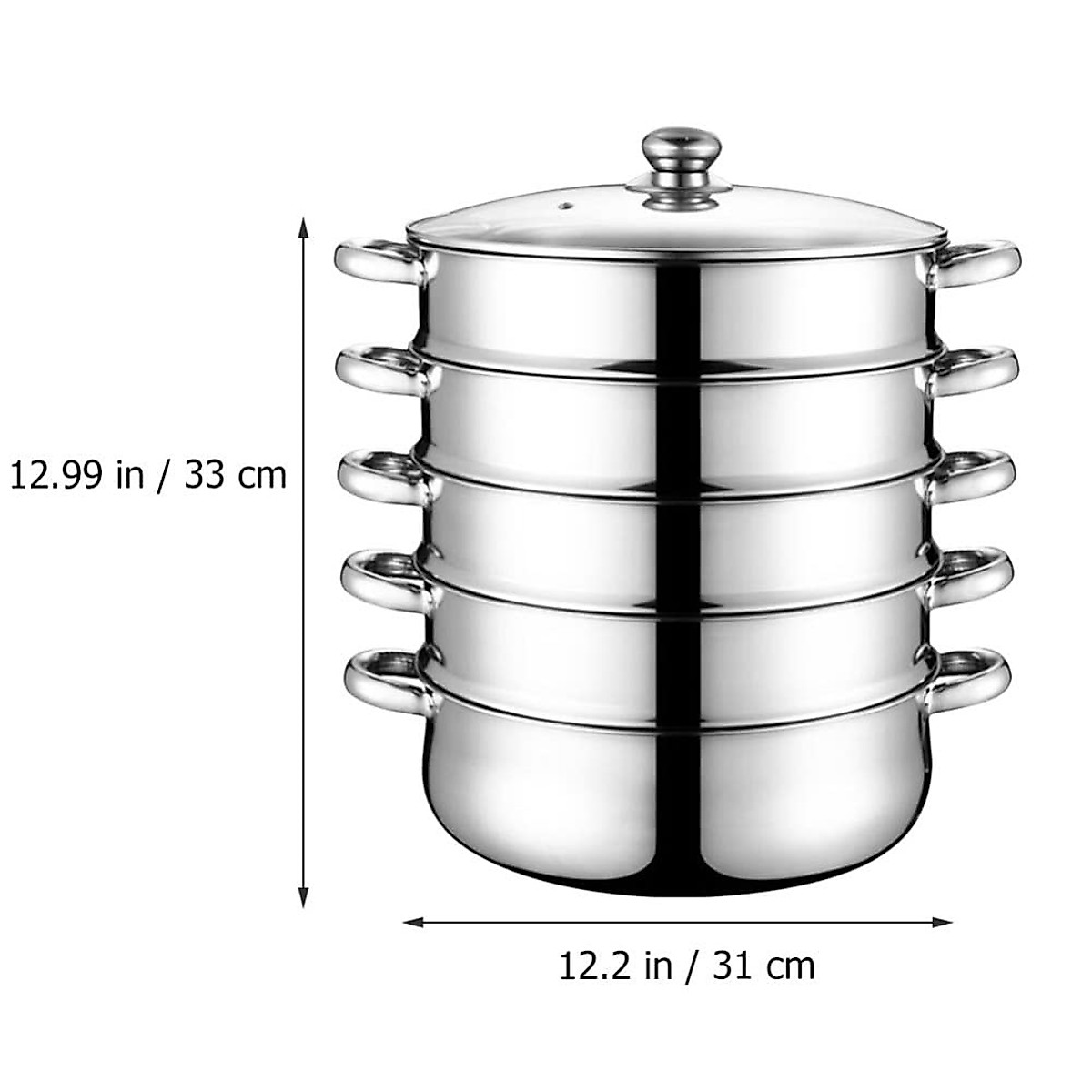 Luxshiny Steamer Pot Stainless Steel Steamer Pot, 5 Tier Stockpot Steaming Cookware Vegetable Dumpling Steaming Pot for Home Kitchen (28CM) Cooking Pot