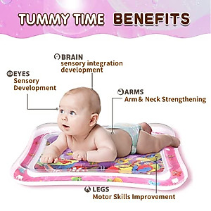 Hitituto Inflatable Tummy Time Mat Premium Baby Water Play Mat Fun Activity Center for Baby's Stimulation Growth and Sensory Development Ideal Infants Toddlers Baby Girls Toy for 3 6 9 12 24 Months