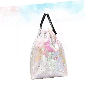 OSALADI Luxury Sequin Messenger Bag Women's Bucket Bag with Chain Large Capacity Tote Shiny Sequin Design White