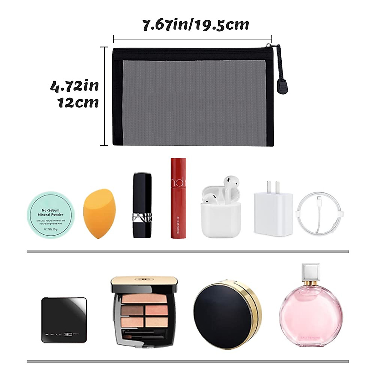 besharppin Small Mesh Cosmetic Bags, 6pcs Nylon Makeup Pouches with Zipper for Home Office Purse Diaper Bag (Black)