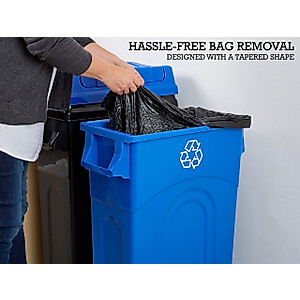 United Solutions 23 Gallon Highboy Plastic Recycling Bin Kitchen Trash Can with Lid, Pass Through Handles, and Dustpan Edge, Blue