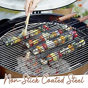Grilling Basket - BBQ Grill Accessories and Grill Grate, Duty Stainless Steel BBQ Grill Box Tool With Lockable And Wood Handle for Veggies, Meat, Seafood, and More