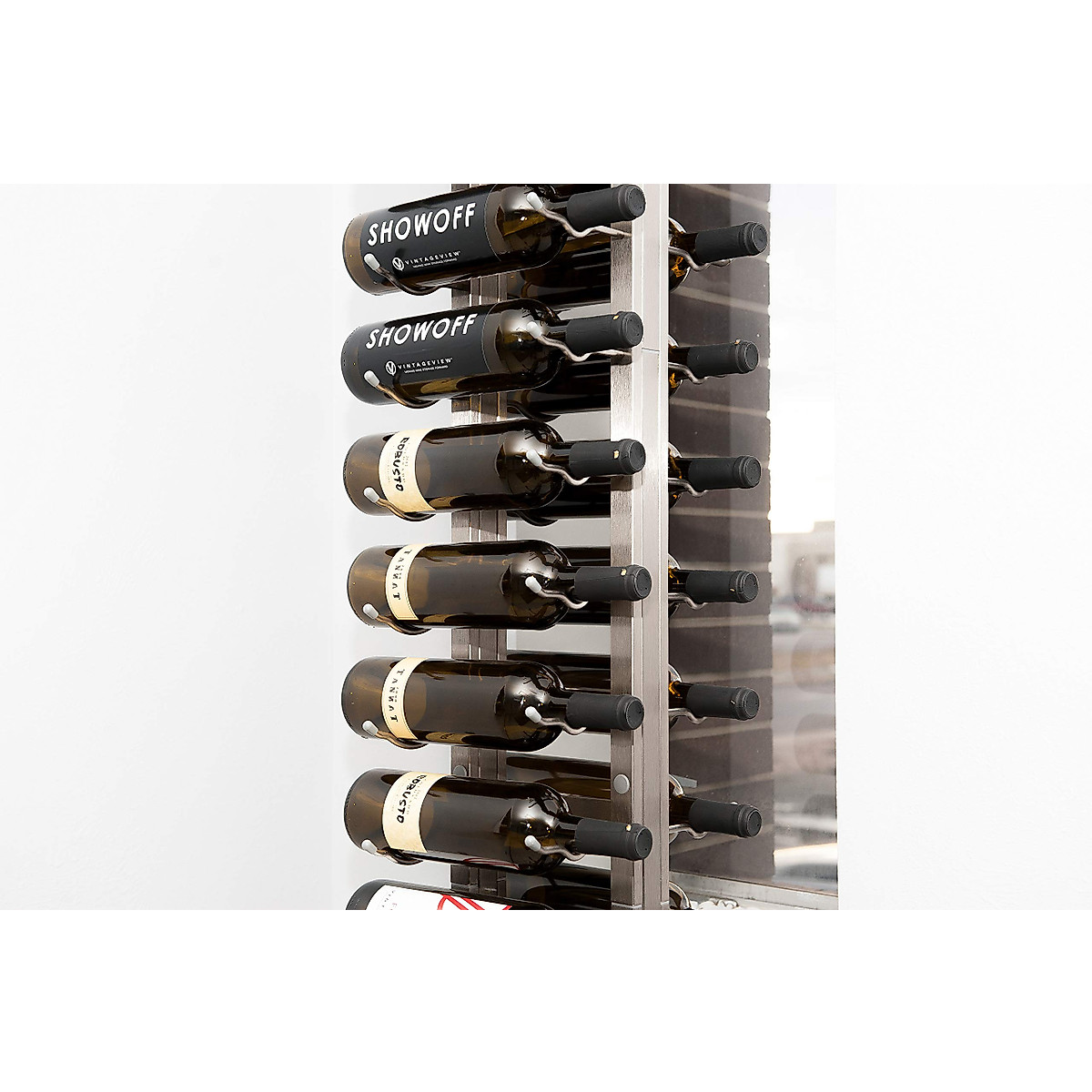 VintageView Wall Series Frame - Up to 162 Bottle Floating Wine Rack - Stylish Modern Wine Storage with Label Forward Design (Brushed Nickel, 10')