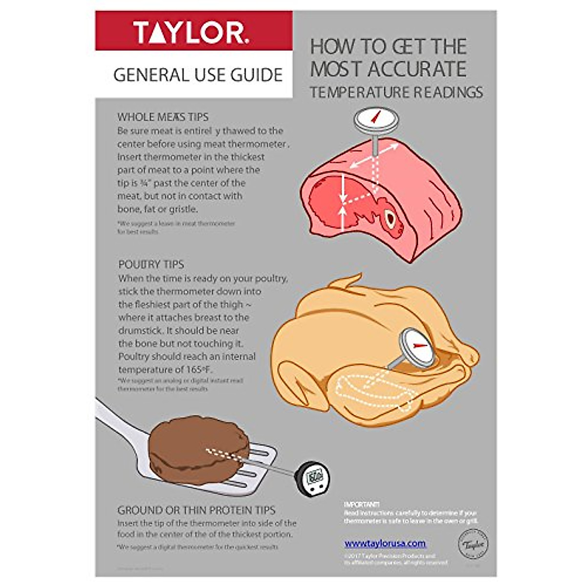 Taylor Instant Read Digital Meat Food Grill BBQ Cooking Kitchen Thermometer, Comes with Pocket Sleeve Clip, Red