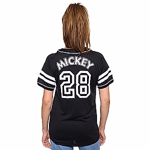 Disney Mickey Mouse 28 Womans Jersey Shirt Button (Black, XX-Large)