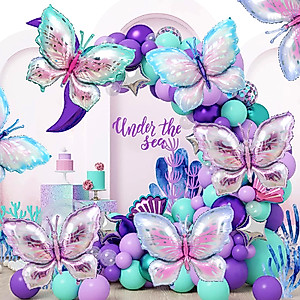 8PCS Butterfly Balloons, Gradient Giant Butterfly Foil Mylar Balloon Butterfly Birthday Decorations for Butterfly Theme Birthday Party Wedding Supplies (Pink Purple, Blue,Green)