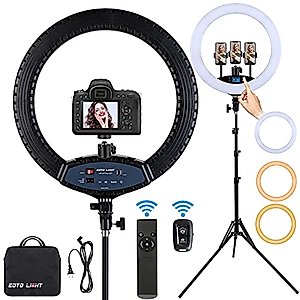 19 inch LED Ring Light LCD Display Touch Screen with Tripod Stand Dimmable Makeup Selfie Ring Light for Studio Portrait YouTube Vlog Video Shooting with Carrying Bag and Remote Controller, CRI>90