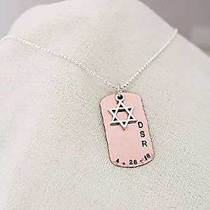 Personalized Star of David Necklace for Boys, Bar Mitzvah Gift, Copper and Stainless Steel