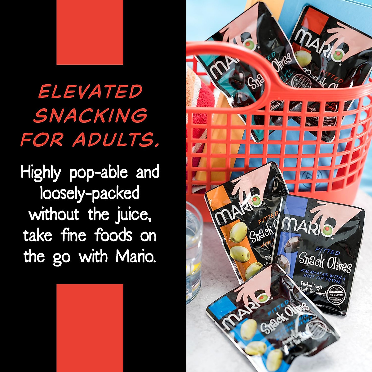 Mario Camacho Foods Pitted Snack Olives - Green Olives with a Hint of Pepper - 1.05 oz Pouches (Pack of 12)