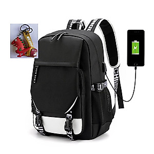 jupkem Anime Jujutsu Backpack Bag USB with Charging Port Student School Bag Laptop Cosplay for Boys Girls (black)