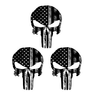 3 pcs American Flag Skull Hard Hat Stickers, 2 inches, USA Decals Patriotic, Biker Sticker, Skeleton, Motorcycle