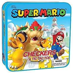 USAOPOLY Super Mario Checkers & Tic-Tac-Toe Collector's Game Set for 2 players | Featuring Mario & Bowser | Collectible Checkers and TicTacToe Perfect for Mario Fans, Model Number: CM005-637-002001-06