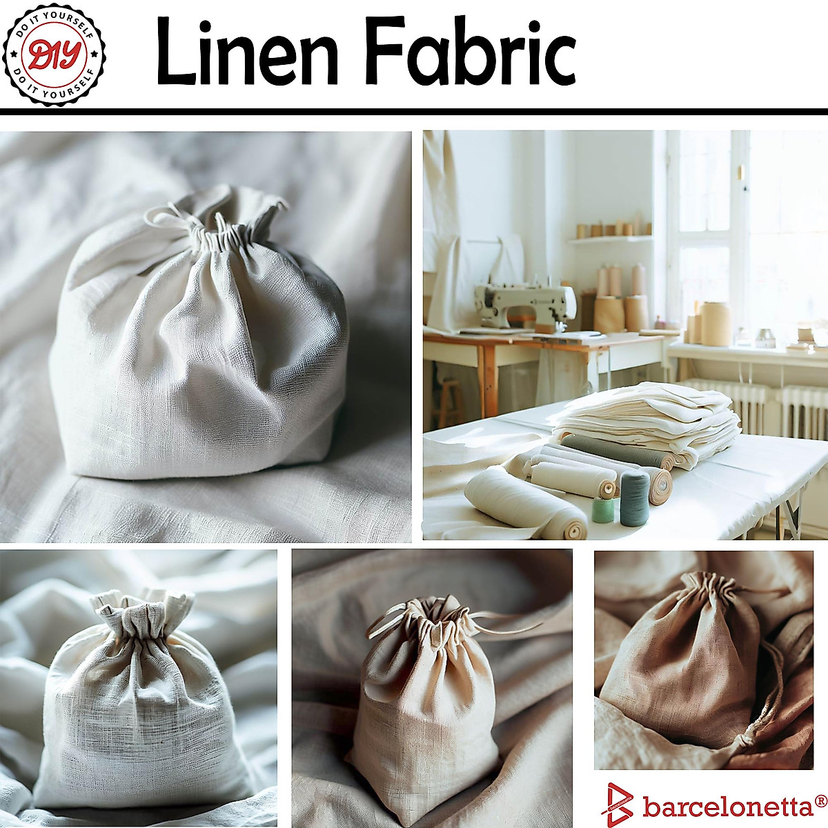 Barcelonetta | Linen Fabric | Natural Linen Cloth | Embroidery, Sewing | Soft, Breathable | 55" Wide | 70% Linen, 30% Rayon | Hemp, Jute, Needlework, Lining (Natural, 2 Yard)