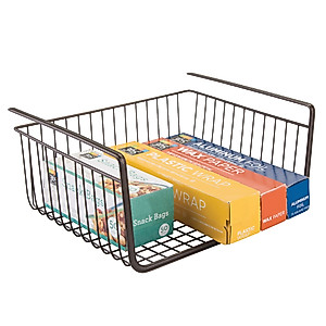 iDesign York Metal Under Shelf Storage Basket Storage Organizer for Kitchen, Bathroom, Office, Bronze