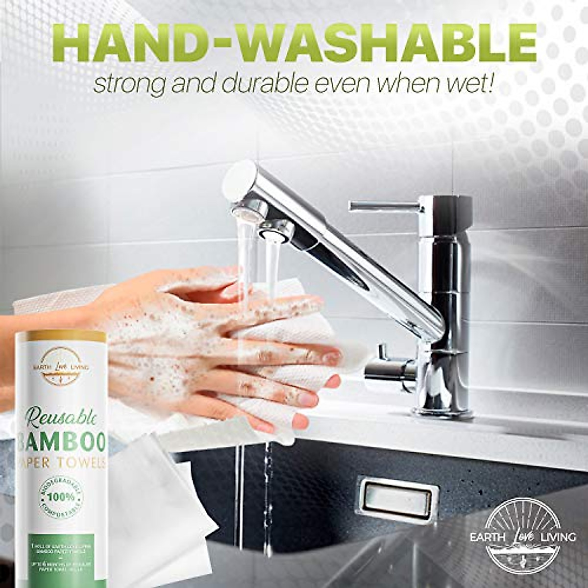 Bamboo Reusable Paper Towels | Heavy Duty 20 Sheets! | Hand Washable & Machine Washable | 100% Biodegradable & Eco-Friendly Towels | One Roll Replaces Up to 6 months of Regular Paper Towels!