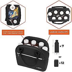 OPUX Insulated Lunch Box for Women | Lunch Bags for Women, Girls, Teens | Cute Black Reusable Thermal Lunch Tote Purse Cooler for Kids, School, Work, Office, Adult | Fits 12 Cans (Black)