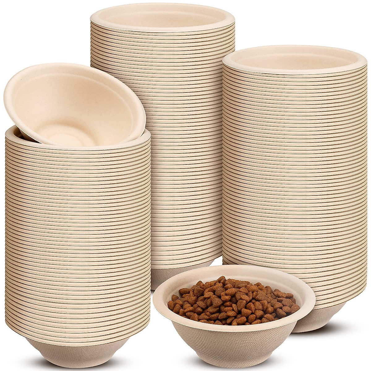 200 Pcs Disposable Pet Bowls Dog Food Bowls Travel Cat Bowls Bulk for Small Dogs Puppy Cat Food Dish Safe Paper Bowls 8 oz Container for Outdoor Small Animal Feeding and Watering Supplies
