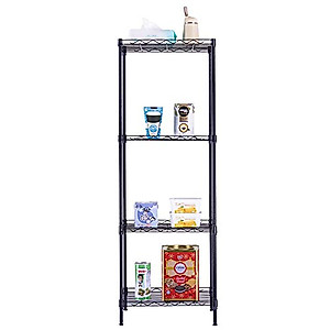 Kcelarec 4-Tier Wire Shelving Metal Storage Rack Adjustable Shelves for Laundry Bathroom Kitchen Pantry Closet, Black