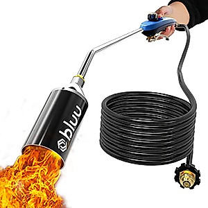 Bluu Propane Torch Weed Burner, CSA CERTIFIED High Output 500,000BTU with 10FT Hose, Flamethrower with Turbo Trigger & Electric Pulse Trigger Ignition, Blow Torch for Burning Weeds, Ice Snow