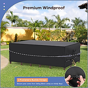 Patio Furniture Covers, Gorpche Outdoor Furniture Covers Waterproof, Tear-Resistant Patio Table and Chair Set Cover with Upgraded Fastener Windproof Buckle Straps, Heavy Duty, 90"L× 62"W×28"H, Black