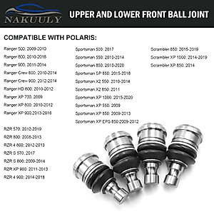 Nakuuly Upper and Lower Front Ball Joint 4 Pcs Compatible with Polaris RZR 570 800 900 All Models Ranger Sportsman Scrambler Replaces # 7061220 7061187 7081505 7081580