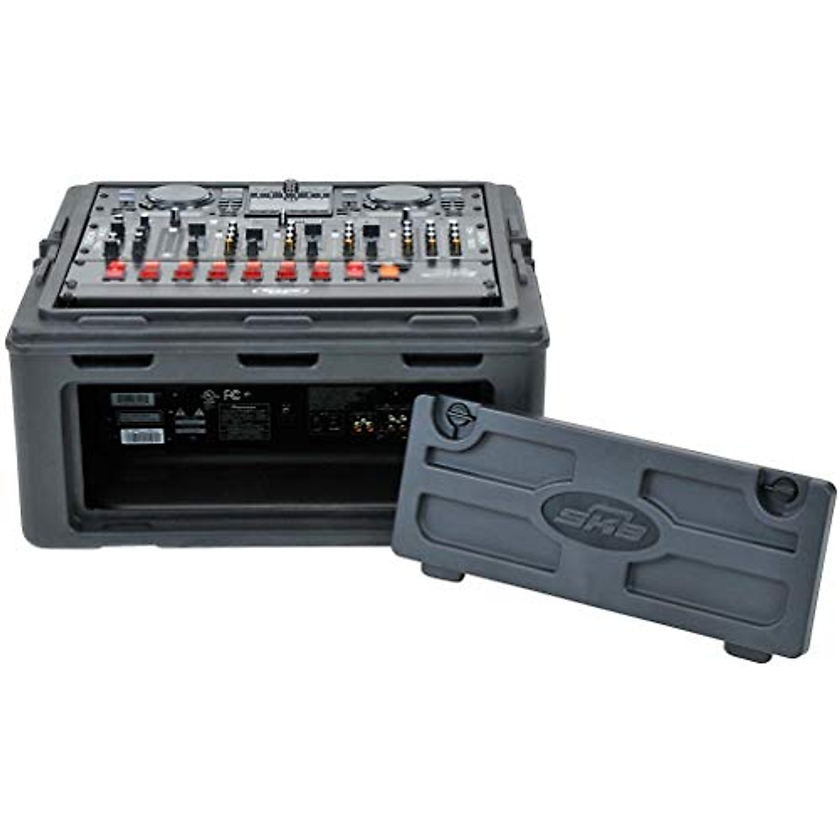 SKB Cases 1SKB-R102 10x2 Roto Rack/Mixer Console, 10U Slanted Rackmount on top, 2U rackmount in front, Steel Threaded Rails, Hard Lid and Doors, Side Access Ports for Cable Routing