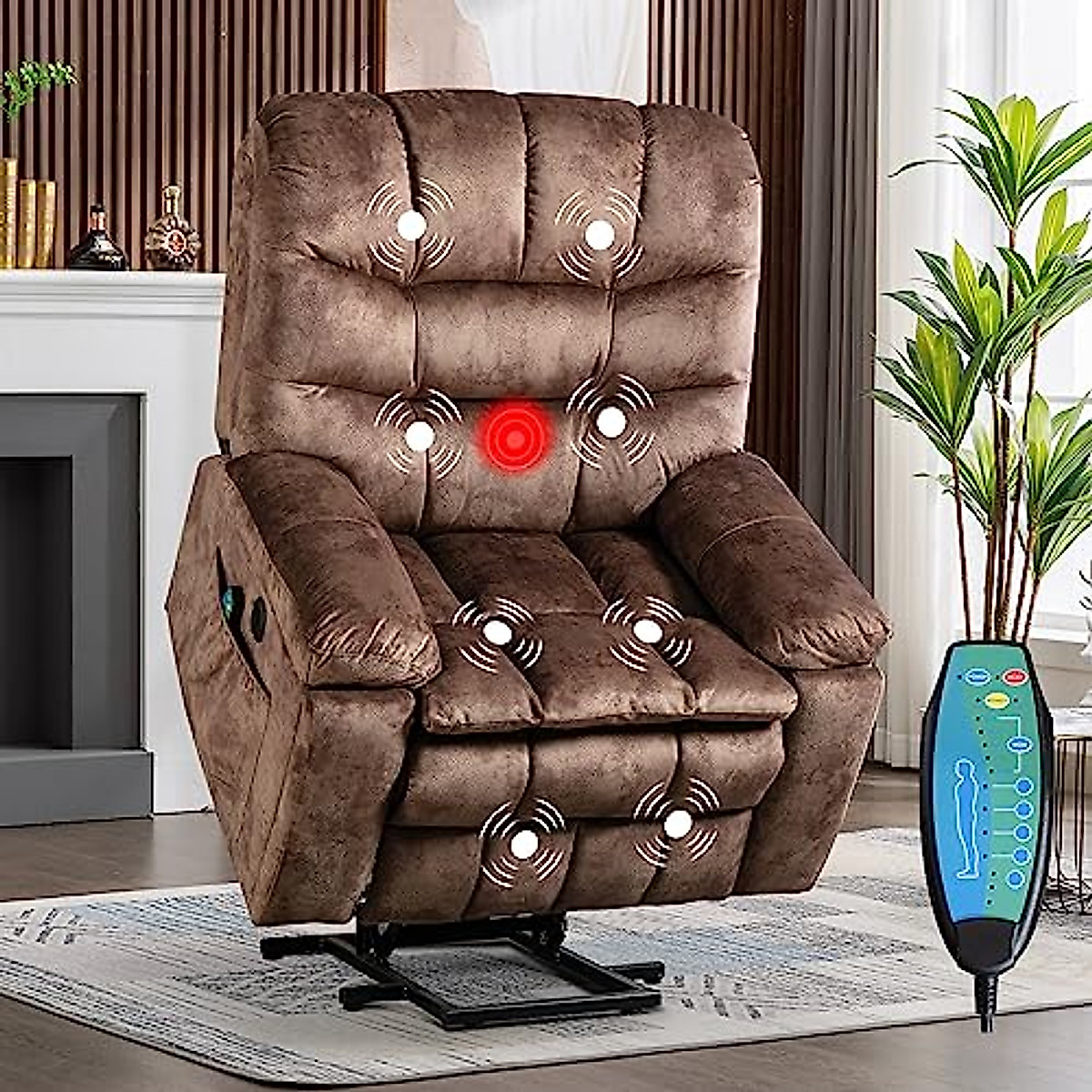 Phoenix Home Large Power Lift Chair with Massage and Heat for Elderly Recliner, Brown