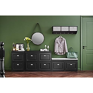 SoBuy Wall Shelf with Hooks, Coat Rack Wall Mount with Shelf Entrywall Storage Cabinet Unit with 3 Baskets 5 Hooks, Black, FRG282-SCH