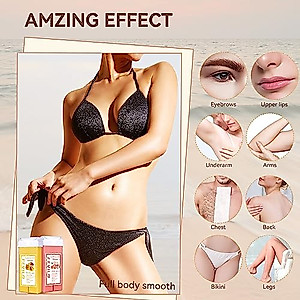 Roller Waxing Kit for Women, Roll on Wax Warmer Kit for Hair Removal, For Larger Areas of the Body, Sensitive Skin Wax Roller Kit for Hair Removal
