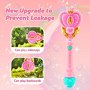 Tlkiaa Bubble Wand for Kids, Princess Toys Heart Bubble Machine Blower Maker Outdoor Toy with Light, Party Birthday Gifts Easter Basket Stuffers for 1 2 3 4 5 6 7 8 Year Old Toddlers Little Girls Pink