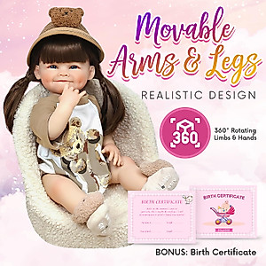DOLLHOOD Reborn Baby Dolls - 18-Inch Lifelike Realistic Full Realistic Vinyl Silicone Baby doll with Movable Arms and Legs Complete with Accessories Comes with a Birth CertitGreat Gift for Kids