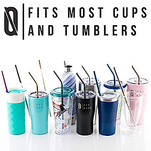 BAR NONE Best Straws Set of 12 | 10.5" Long Wide Rainbow Multi Colored Stainless Steel Metal Drinking Straws Reusable Straight & Curved Cleaning Brushes & Silicone Tips Straw Brush Cup Drinks