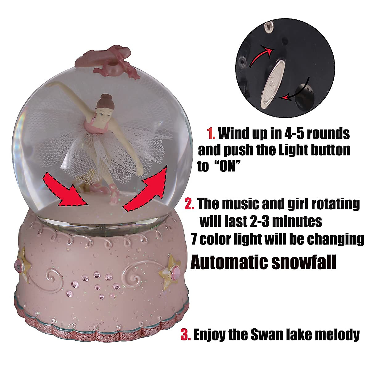 Singeek Swan Lake Music Box Ballerina Color Changing Lights Handpainted Dancing Ballerina Snow Globe Ballet Recital Gifts for Girls, Daughter, Granddaughter