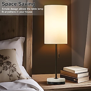 Luvkczc Minimalist Table Lamp Set of 2, Nightstand Lamp for Bedroom Living Room, Modern Pull Chain Bedside Lamp with Marble Base, Fabric Shade, Small Desk Lamp for Home, Office, Reading