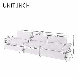 Merax 119.5" Upholstered 3 Seater Sofa, Comfy Cloud Couch with 2 Storage Units, Modern Deep Seat for Living Room Bedroom Apartment, Gray