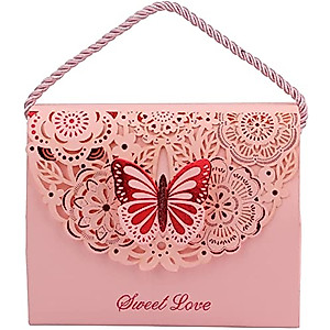 Driew Butterflies Purse Party Favor bags, 20 Pack Baby Shower Candy Gift Chocolate Favor Box Set with Handle for Wedding Decorative, Anniversary, Birthday Parties, Bridal Showers - Pink, 5.8"x2.9"x4.3"