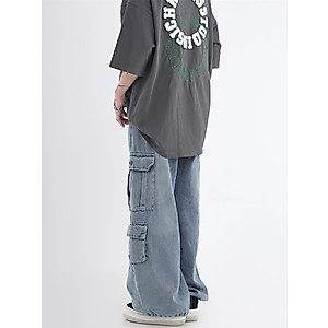 Grunge Emo Pants Y2K Baggy Jeans Fairycore Clothing Acubi Fashion Denim Cargo Sweatpant for Women Alt Goth Clothes (Blue,L)