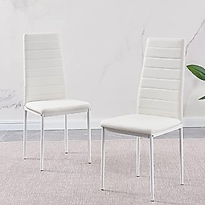 Paonne PU Dining Chairs Set of 2, High Back Leather Chairs for Kitchen Dining, Armless Chair Set of 2 Waterproof Leather Home Chairs 2 with Metal Frame and Legs